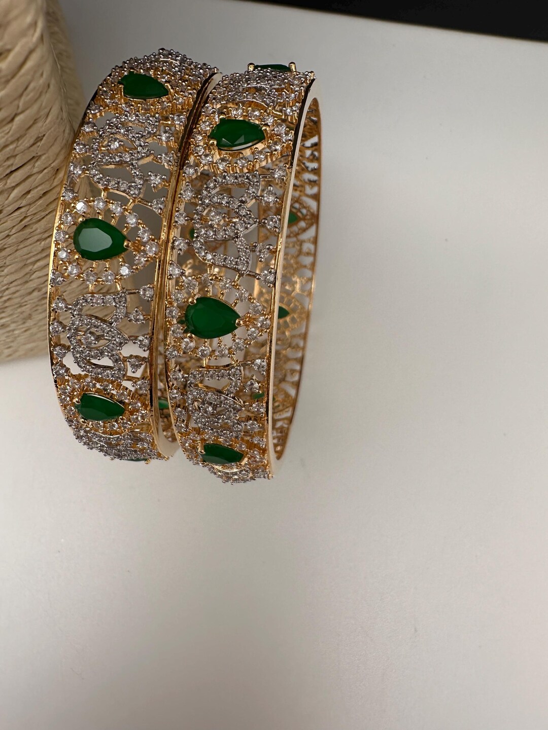 Diamond Emerald Green Bangles ,CZ Indian Bangles, Pakistani Jewelry, Bracelets/kada Multi Color ...
