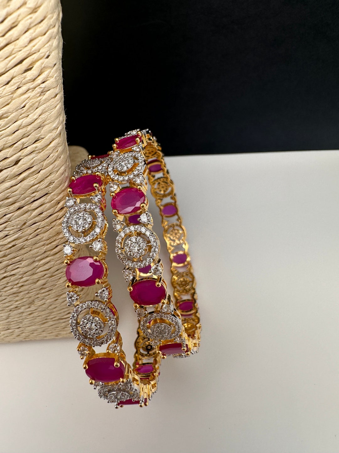 Ruby Bangles, CZ Indian Jewelry (pair) - Etsy