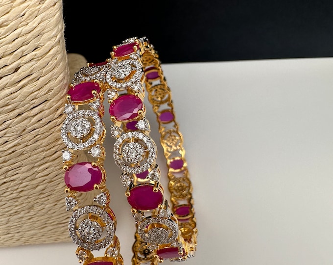 Ruby Bangles ,CZ Indian Bangles, Pakistani Jewelry, Red AD Bangles - Etsy