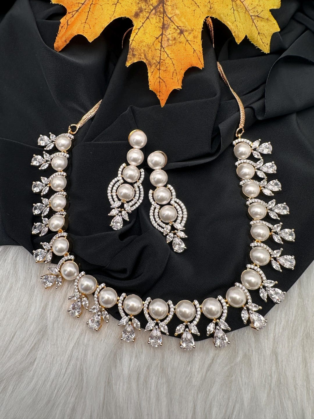 Silver CZ Pearls Elegant Necklace/indian Jewelry/pakistani Jewelry - Etsy
