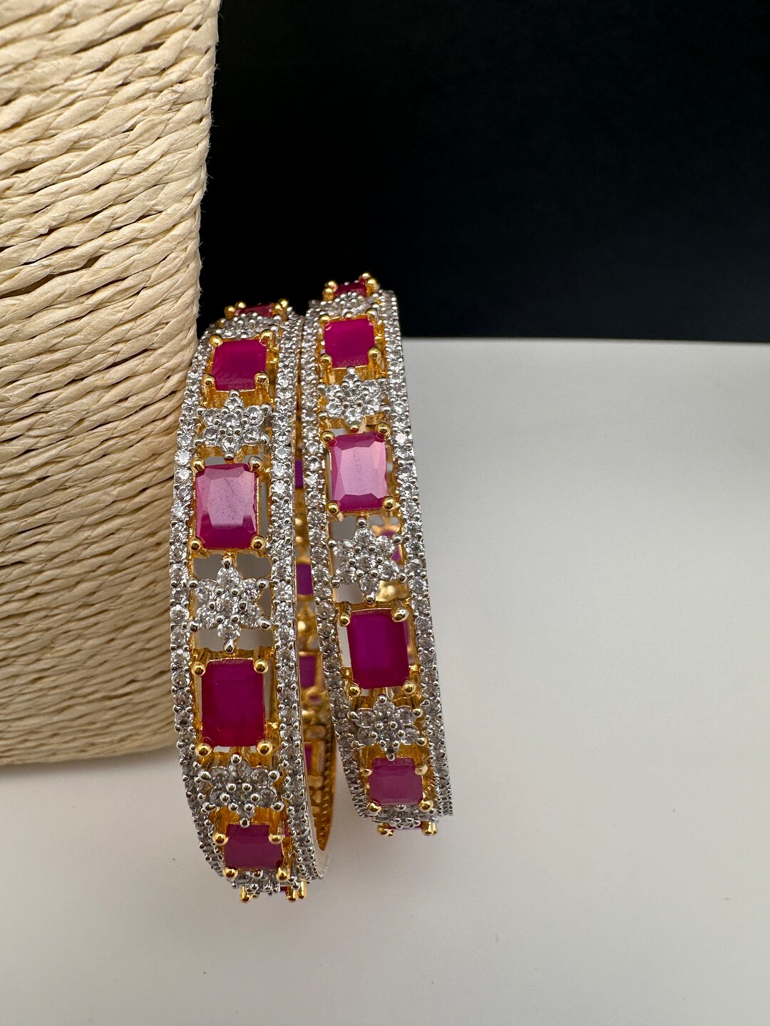American Diamond Ruby Bangles ,CZ Indian Bangles, Pakistani Jewelry ...