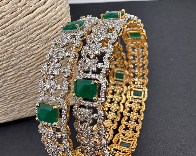 Diamond Emerald Bangles ,CZ Indian Bangles, Pakistani Jewelry ...
