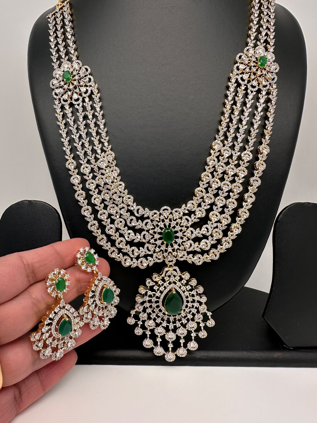 Diamond Emerald Multi Layer Necklace Green Detachable Pendent Necklace ...