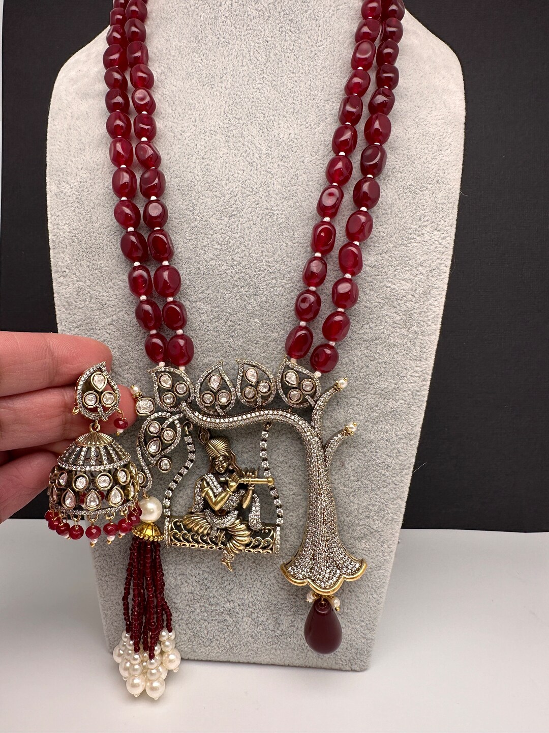 Beads Red Krishna Necklace Indian Jewelry Monalisa Beads Polki - Etsy