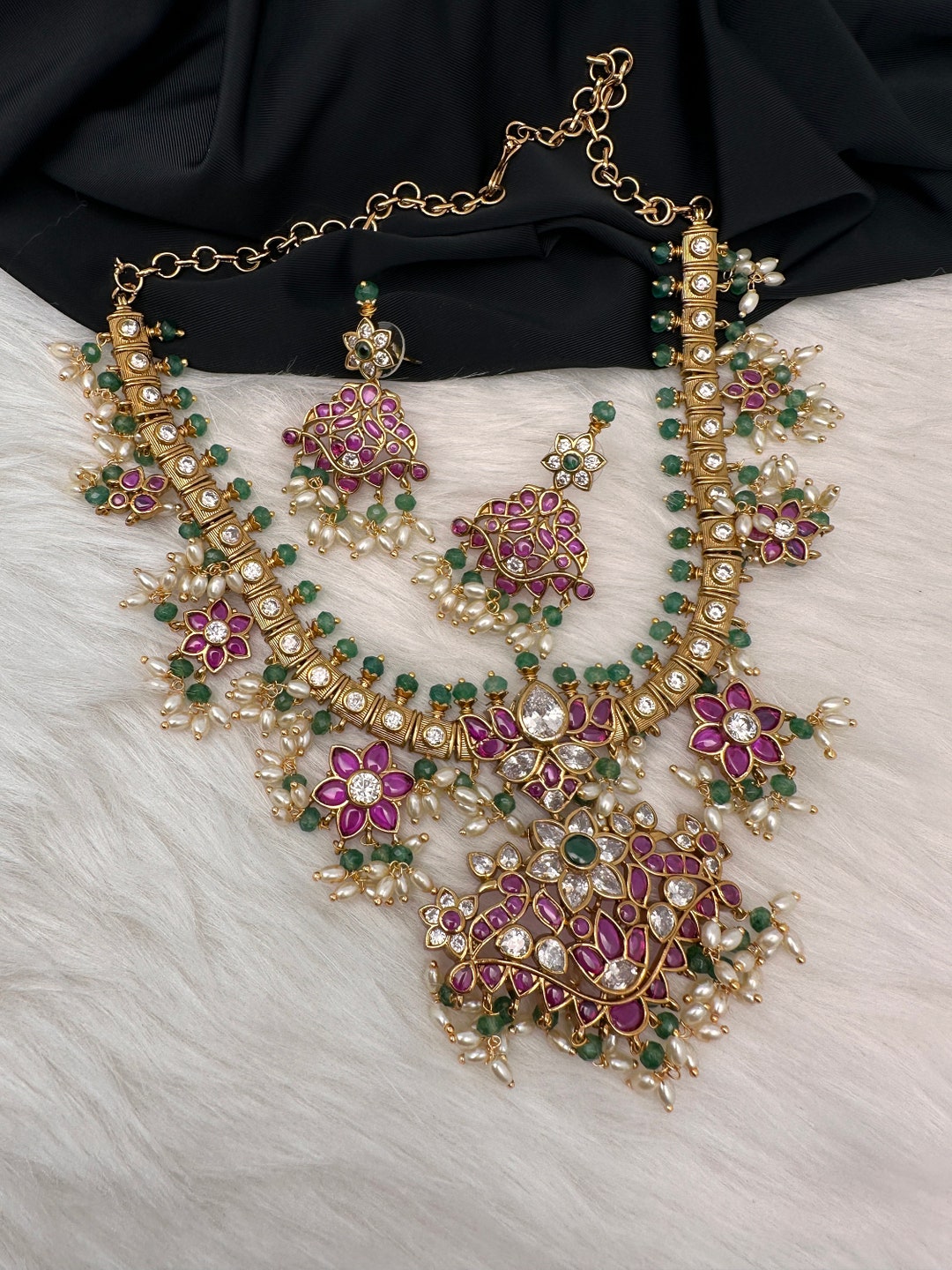 Kempu Guttapusallu Necklace/ Indian Jewelry/ Red Kemp Necklace - Etsy