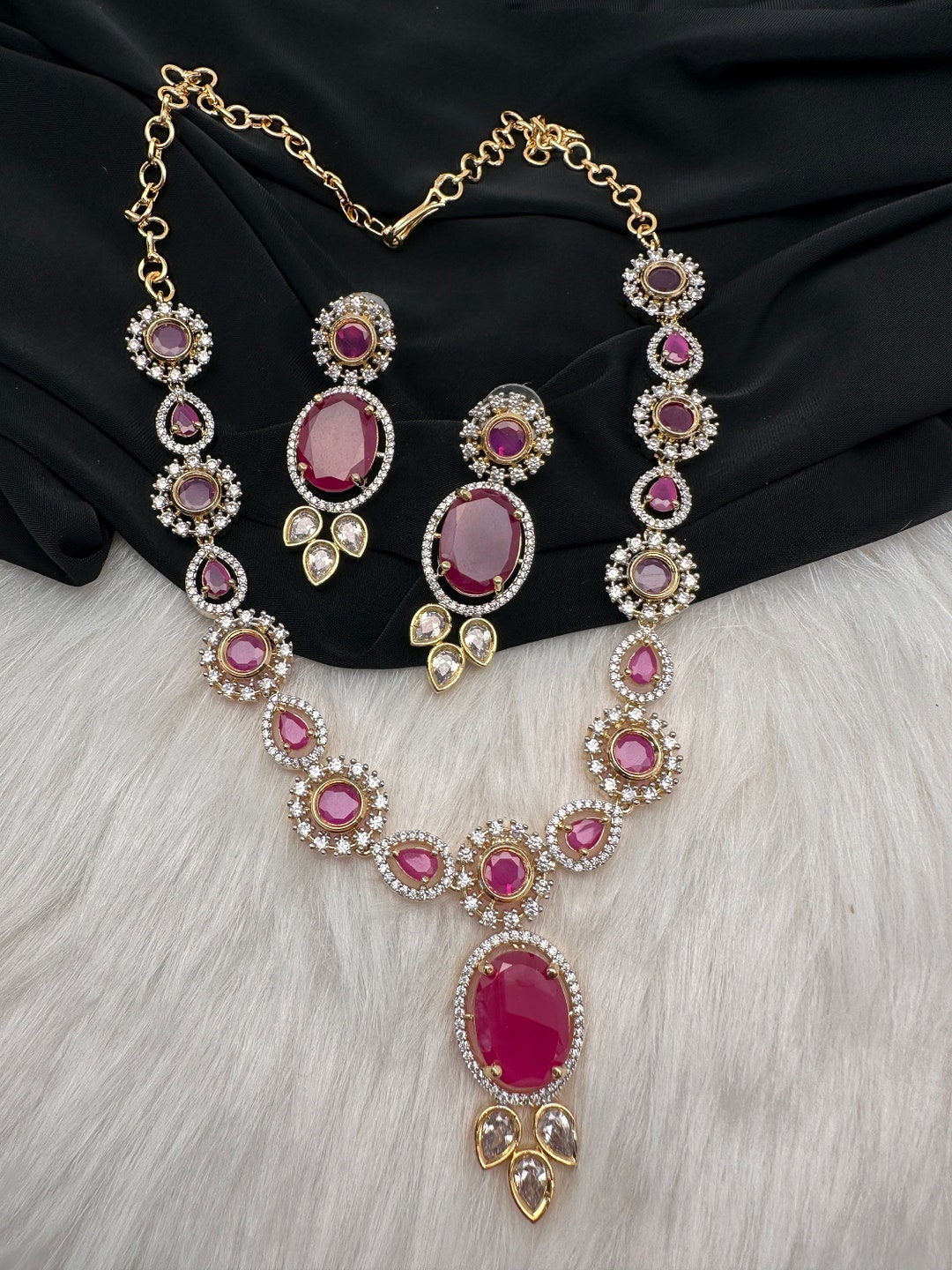Cubic Zirconia Red Necklace/ Ruby Red Dainty AD Short Necklace - Etsy