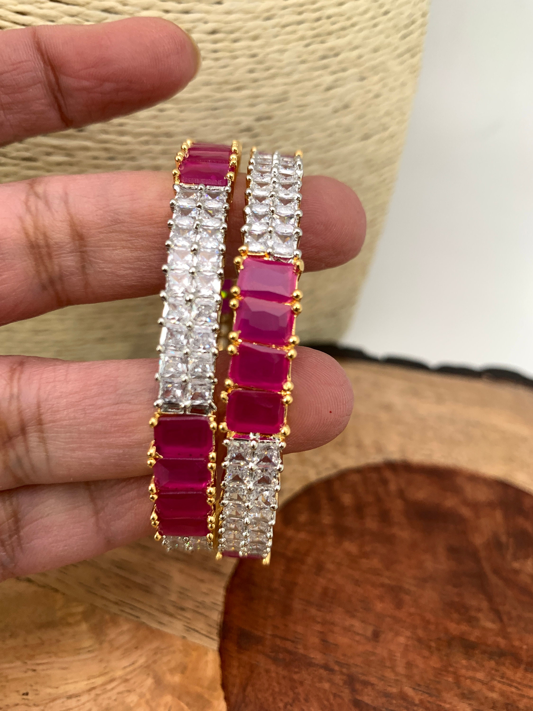 Ruby Red CZ Bangles, Indian Jewelry, AD Bangles (pair) - Etsy