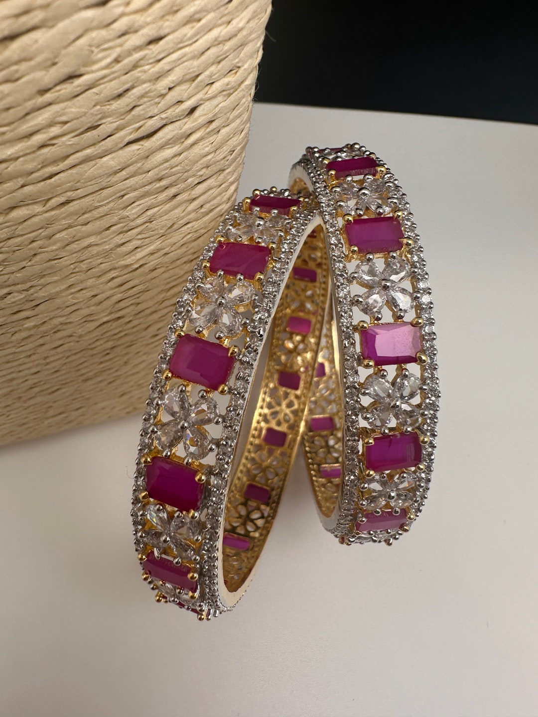 American Diamond Ruby Bangles ,CZ Indian Bangles, Pakistani Jewelry ...