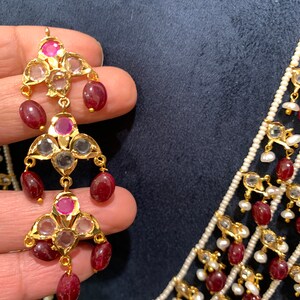 Multi Layer Three Line Real Ruby Beads Uncut Diamond Pearls and Ruby ...