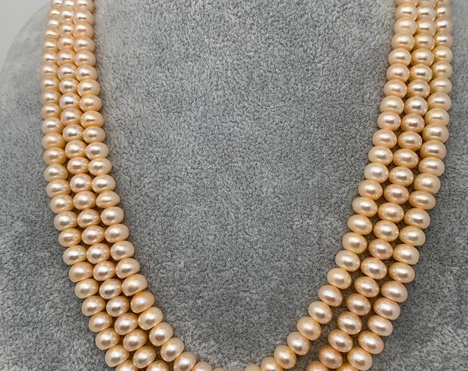 Pearls Necklace, Real Fresh Water Pearls, Three Line Real Button Pearls ...
