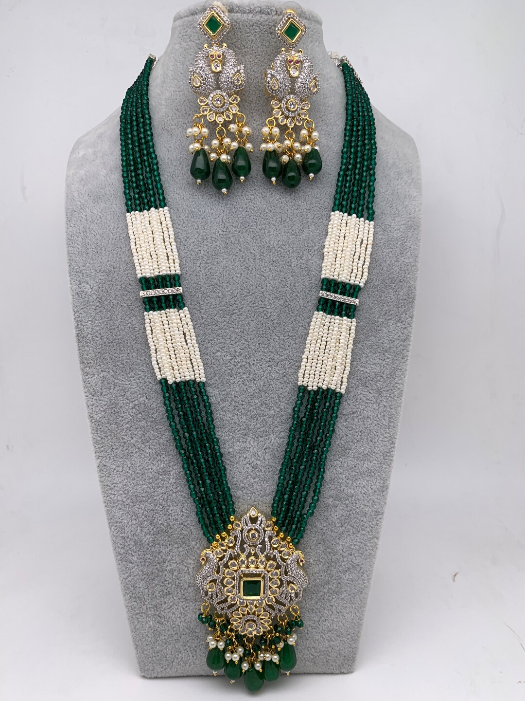 Pearls Green Beads Long Necklace/green Necklace/indian Jewelry ...