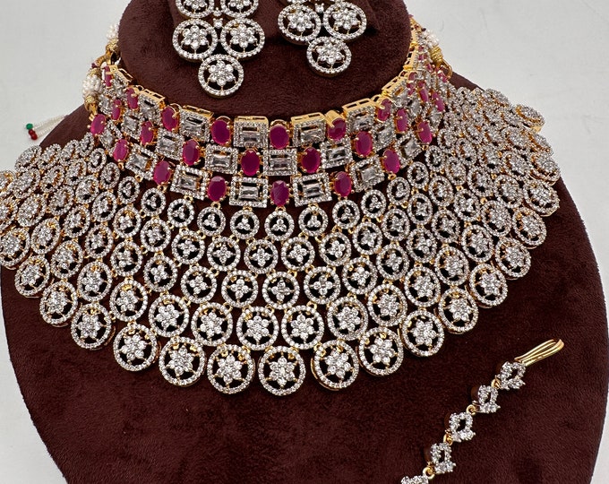 AD Ruby Red Choker, Bridal Choker, Indian Jewelry, Pakistani Jewelry ...