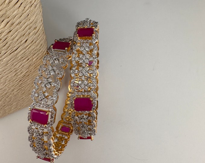 Diamond Ruby Bangles ,CZ Indian Bangles, Pakistani Jewelry, Bracelets ...