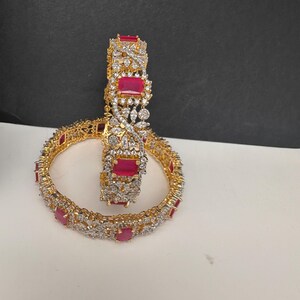 Ruby Kada Bangles, CZ Indian Bangles, Pakistani Jewelry (pair) - Etsy