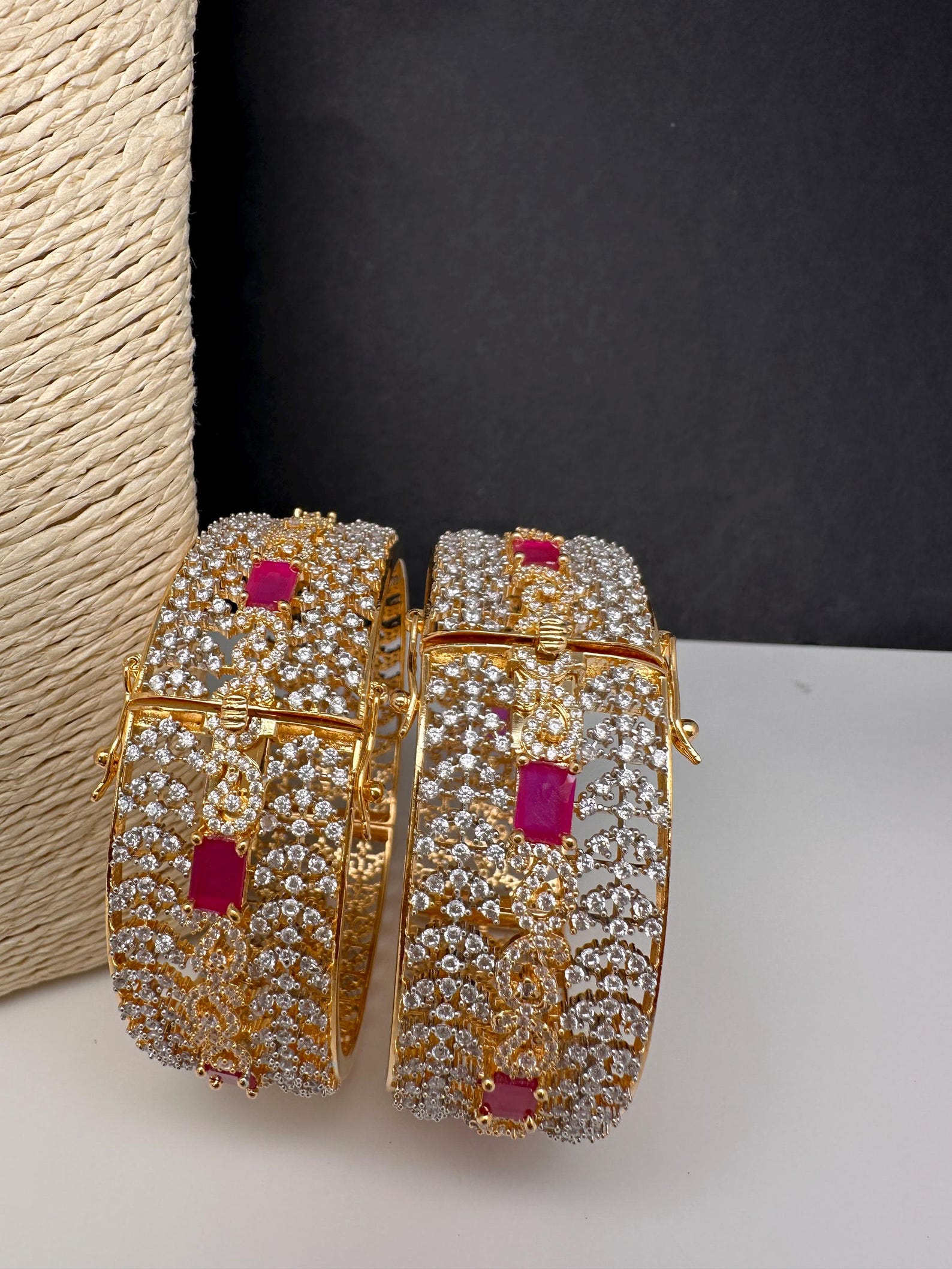 Openable Bangles Diamond Ruby Pink ,CZ Indian Bangles, Pakistani ...