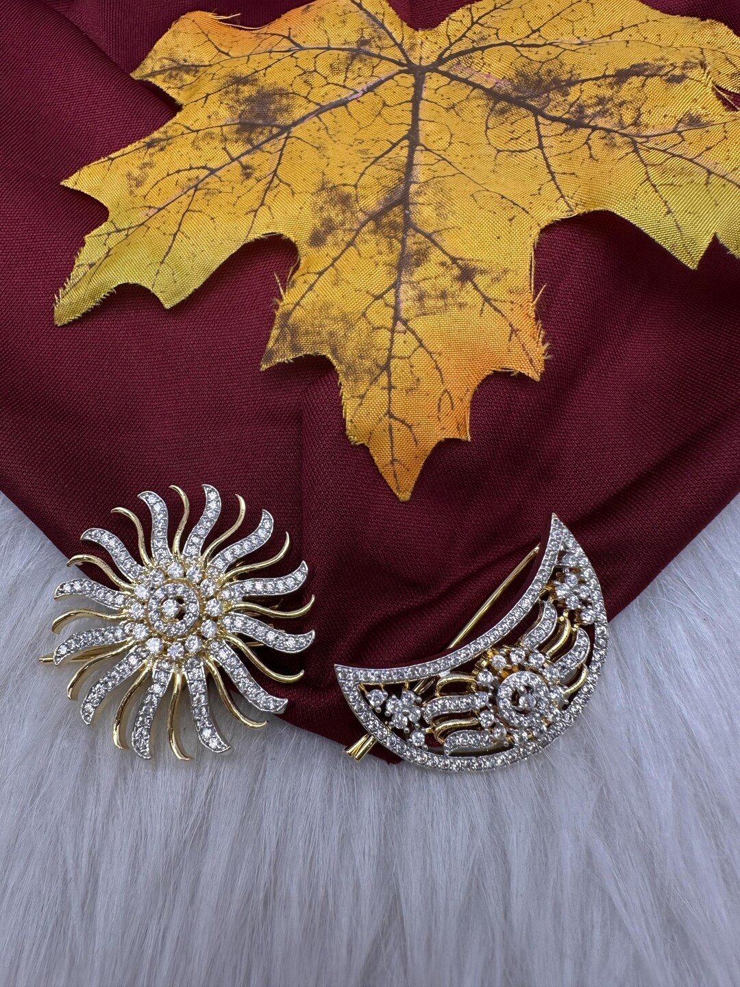 Kempu Sun Moon Hair Jada Billa Pins: Indian Hair Jewelry Accessories - Etsy
