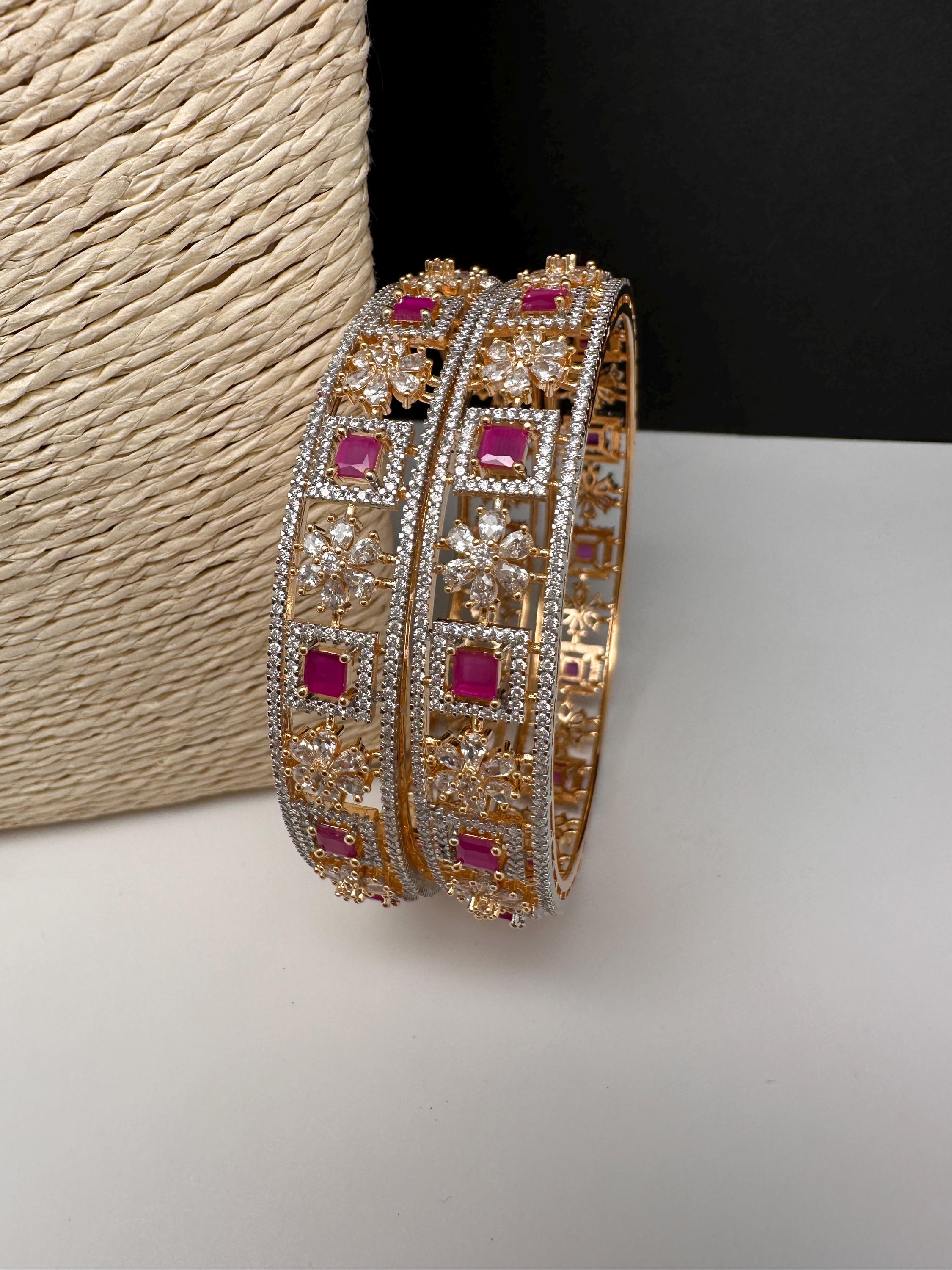Ruby CZ Gold Plated Bangles, Indian Jewelry (set of 2) - Etsy