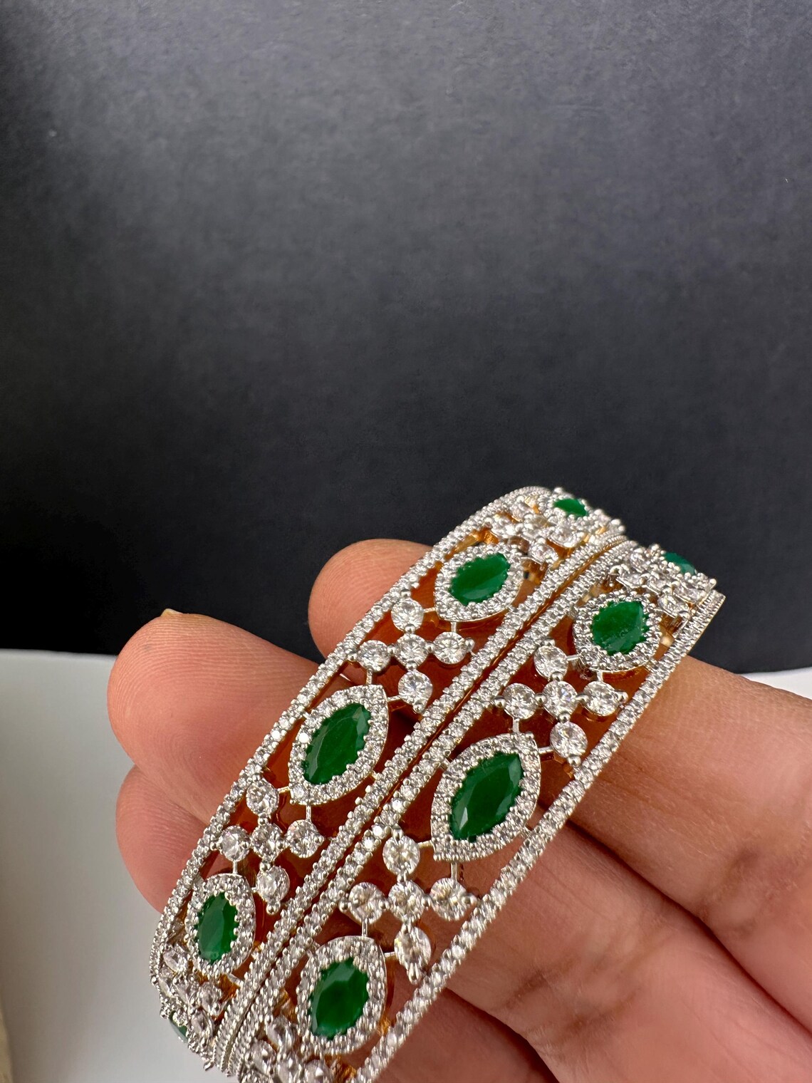 Emerald Green CZ Bangles, Gold Plated Indian Jewelry (pair) - Etsy