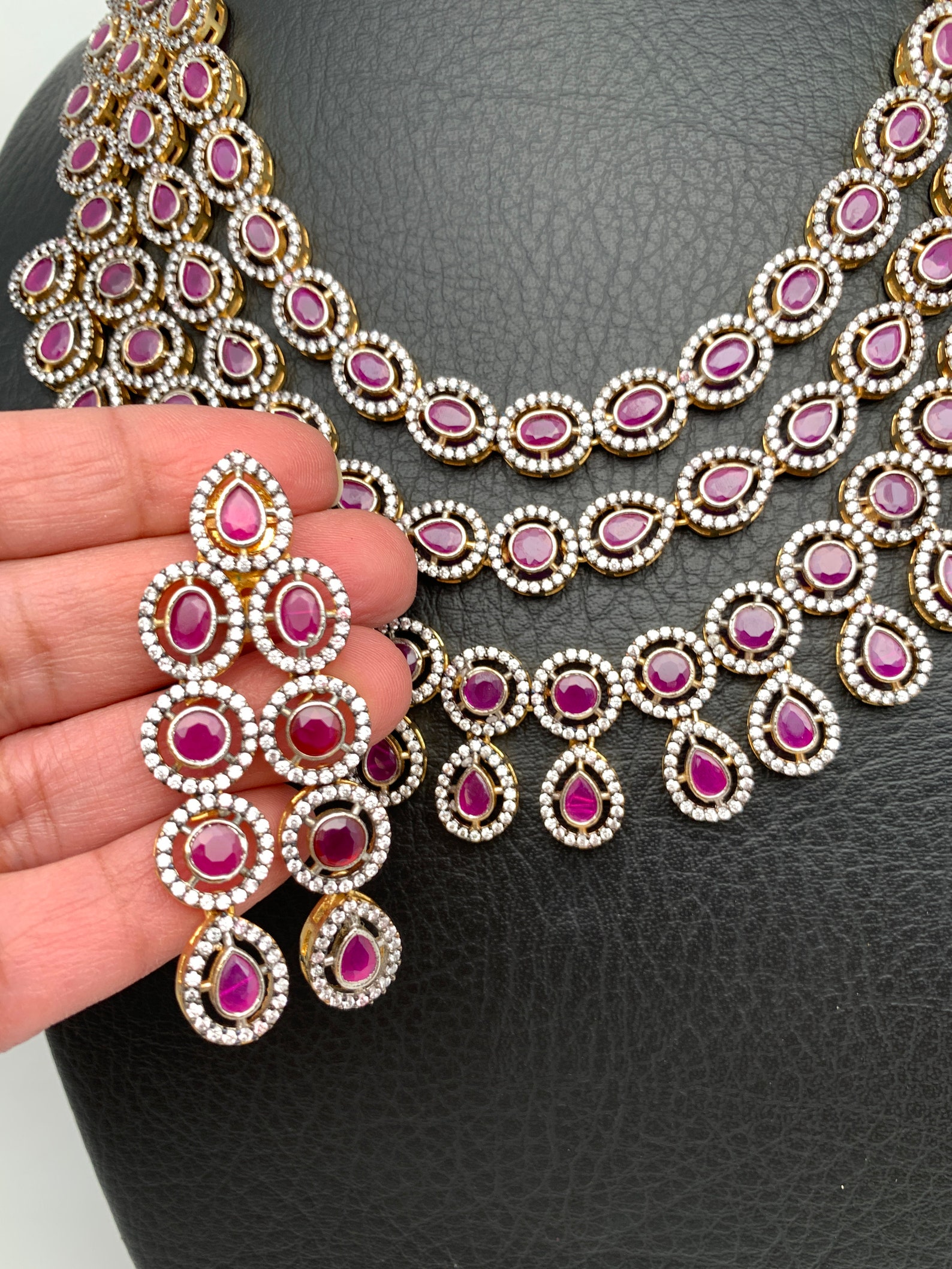 Ruby Red Stone Triple Layer Necklace, Indian Pakistani Jewelry - Etsy