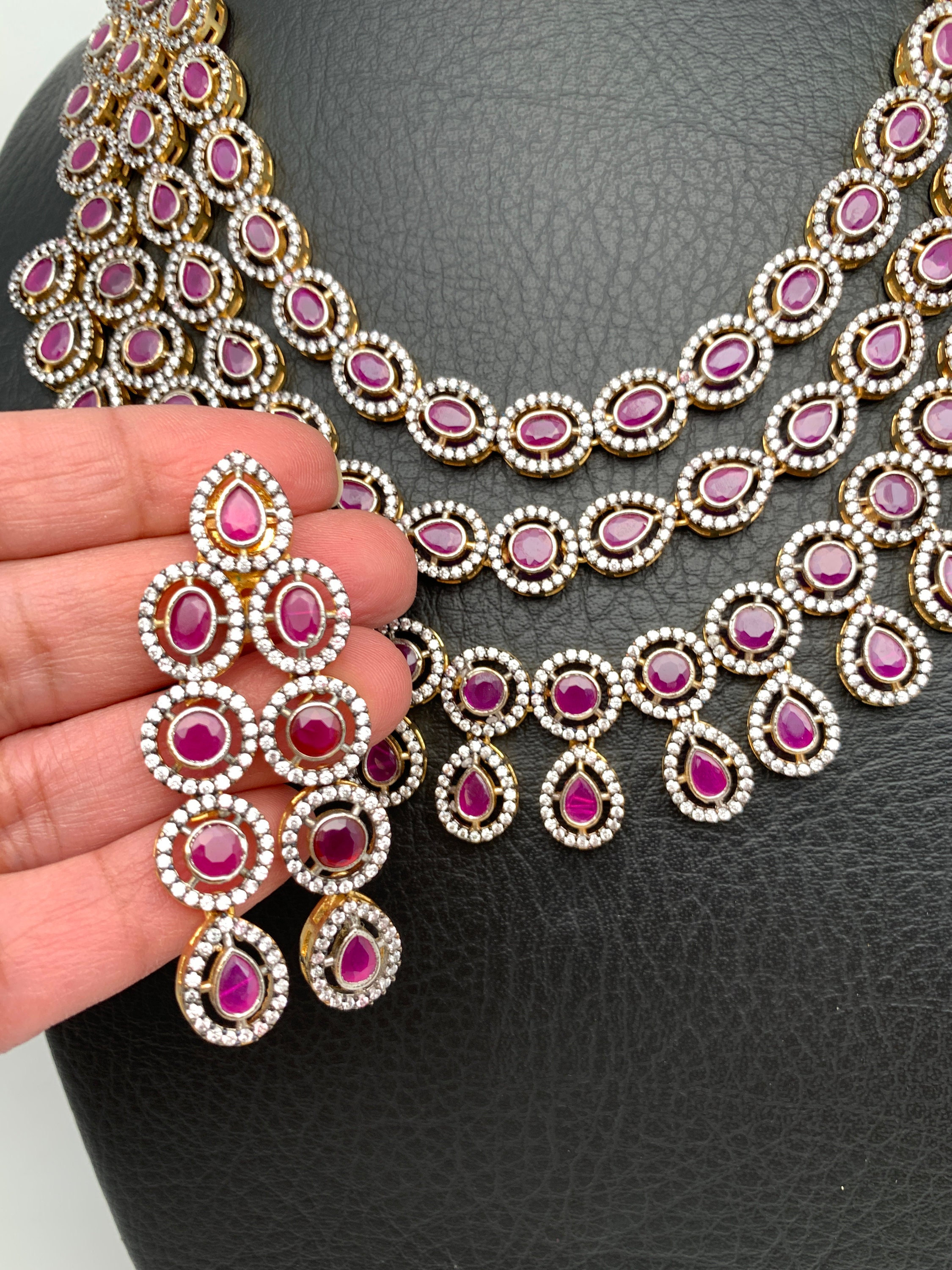 Ruby Red Stone Triple Layer Necklace, Indian Pakistani Jewelry - Etsy