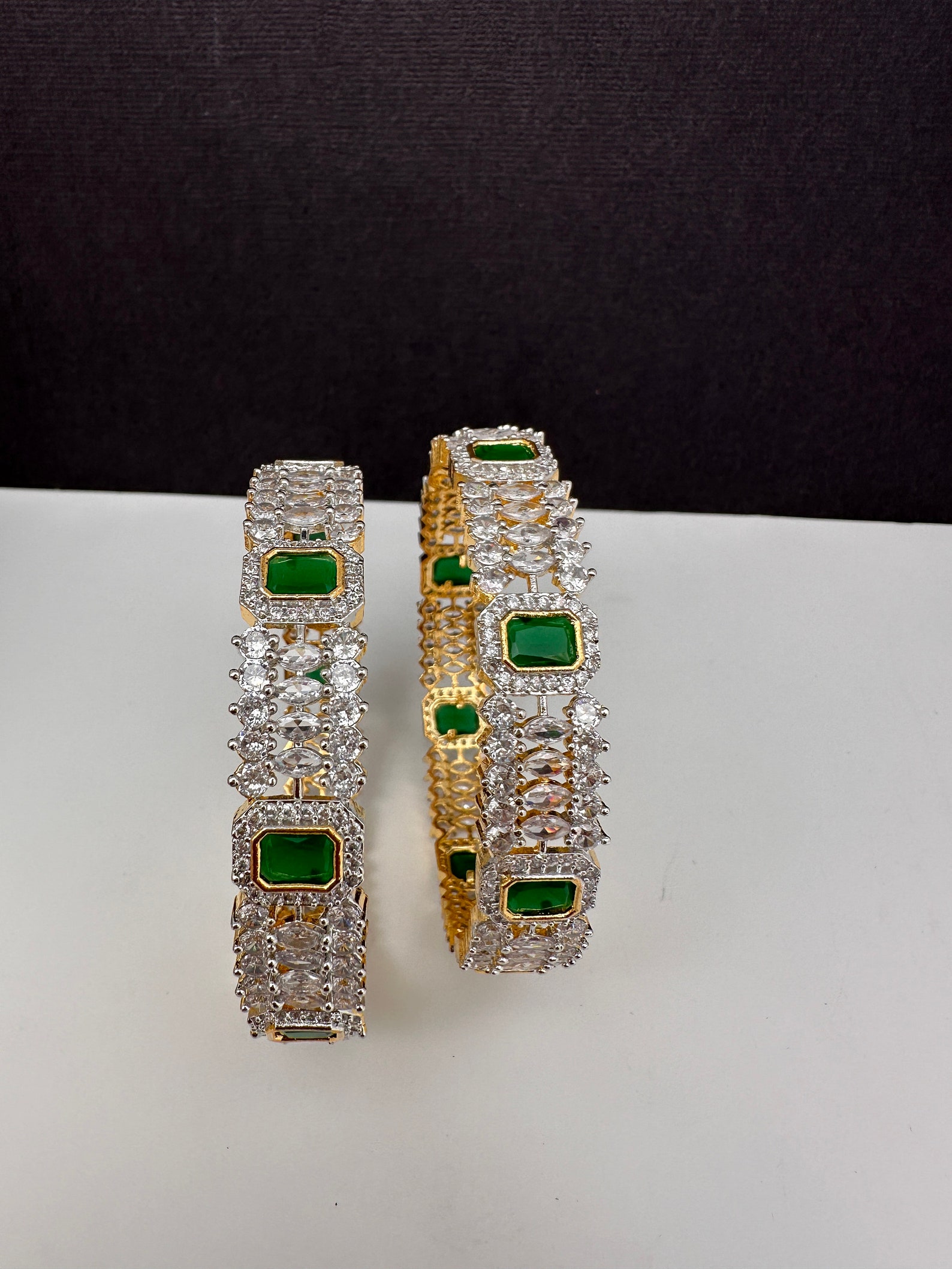 Diamond Emerald Green Bangles ,CZ Indian Bangles, Pakistani Jewelry ...