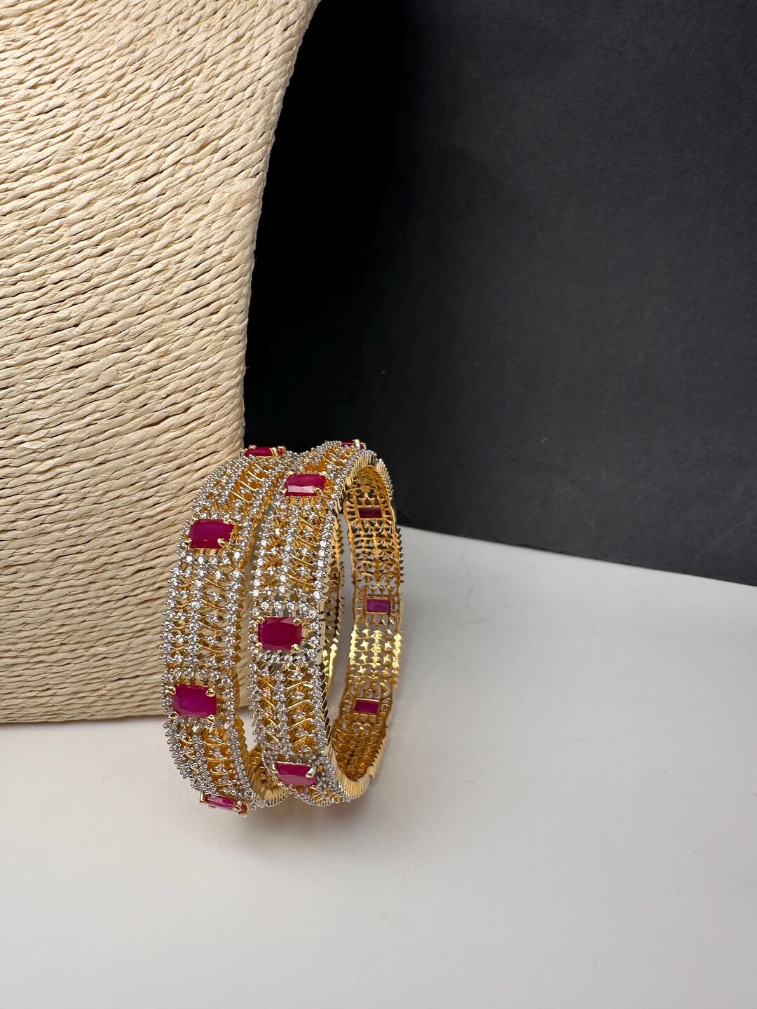 Ruby Kada Bangles, CZ Indian Jewelry (pair) - Etsy