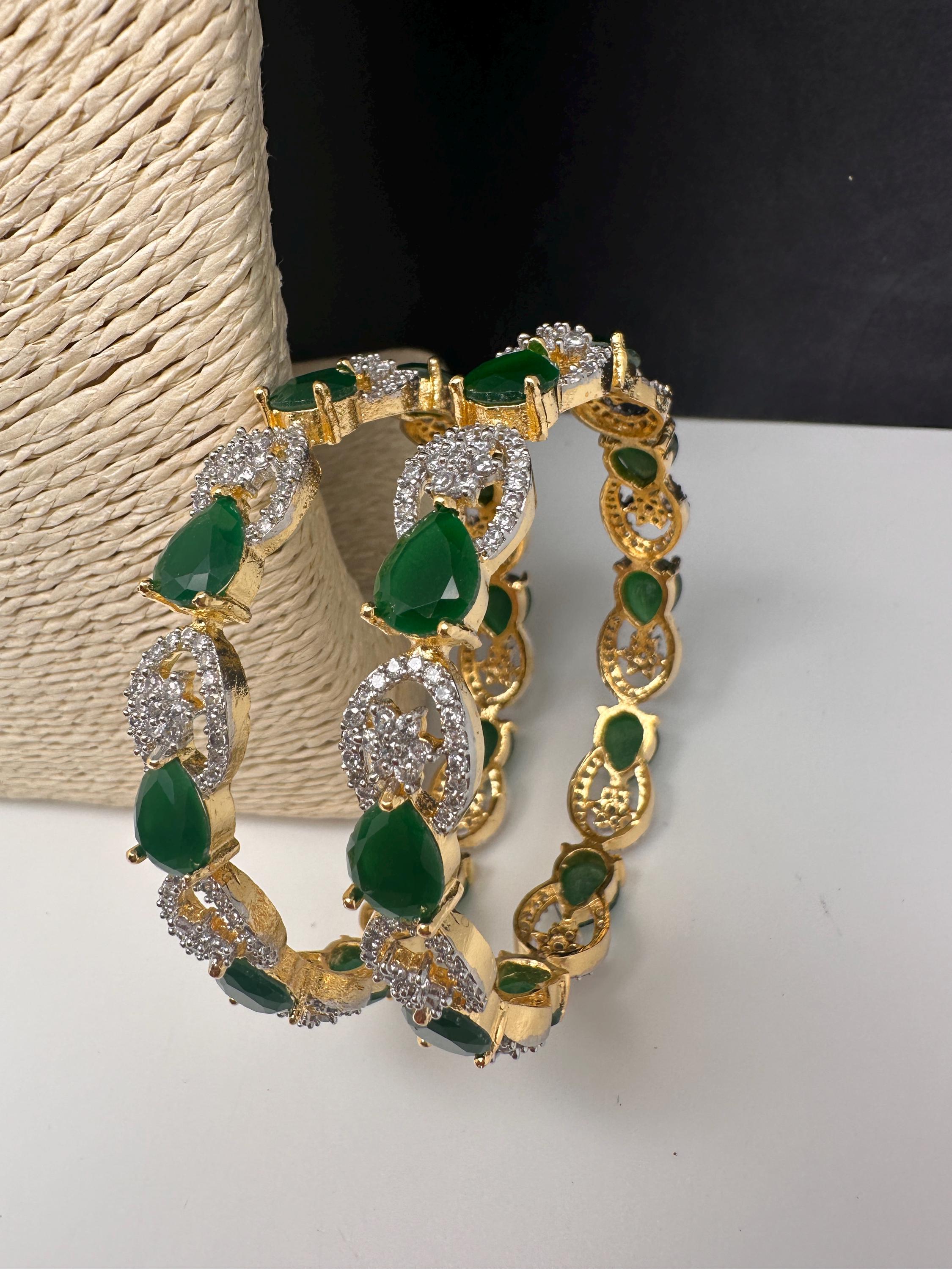 Diamond Emerald Green Bangles ,CZ Indian Bangles, Pakistani Jewelry ...