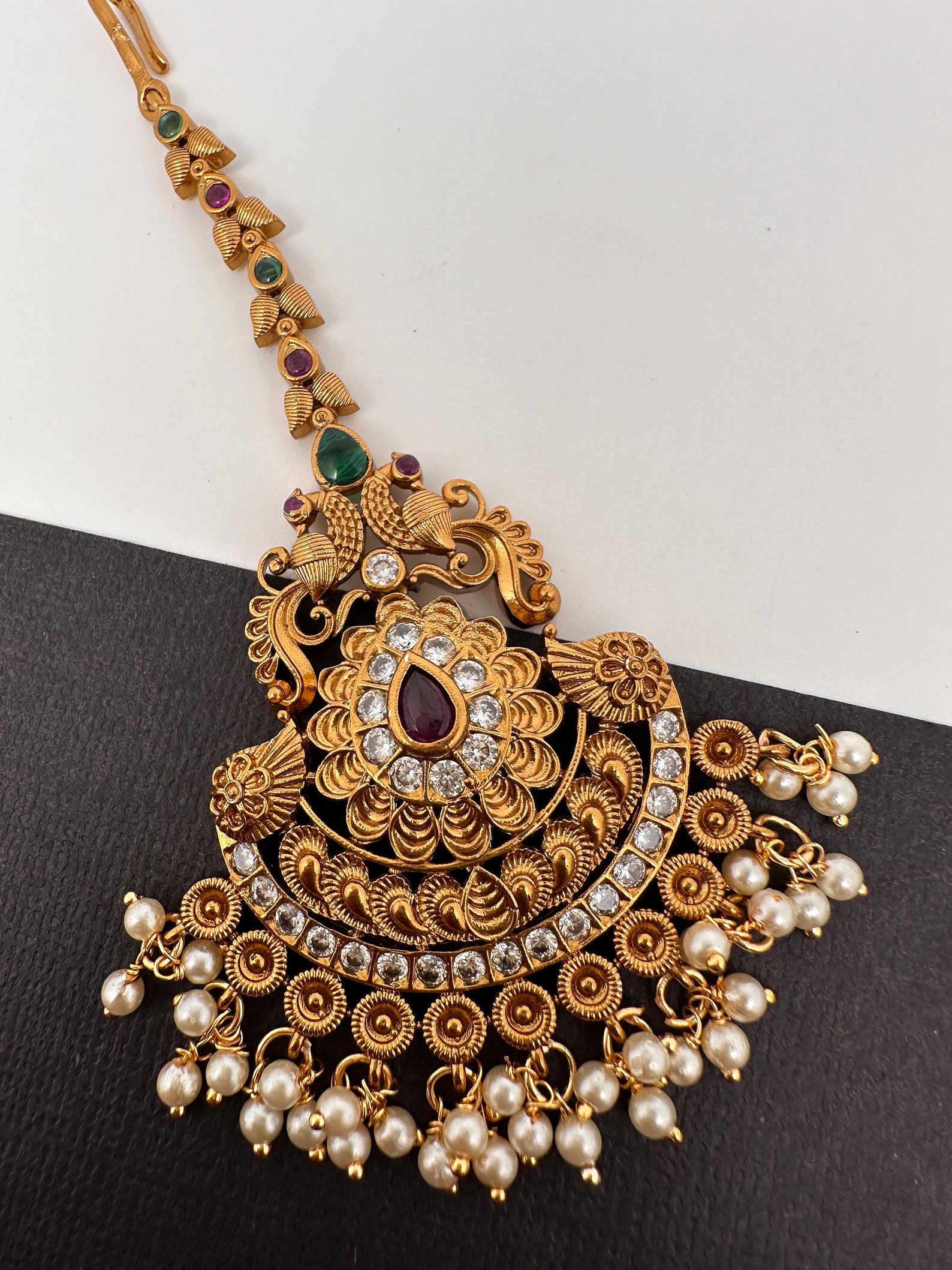 Matte Finish Maang Tikka, Multi Stone, Pearls, Indian Wedding Jewelry ...