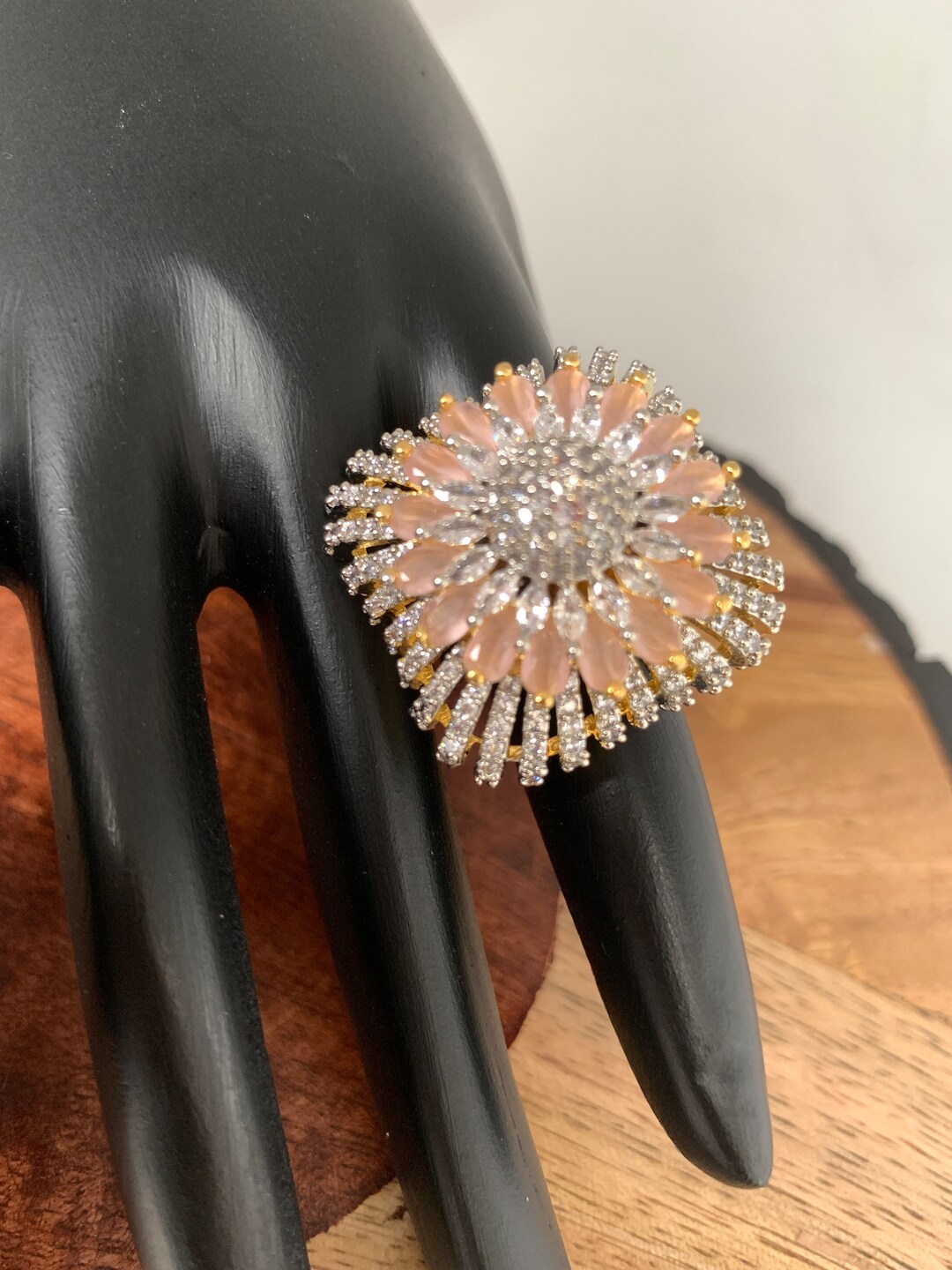 AD Peach Stone Diamond Ring, Finger Ring,cocktail Ring,fancy Ring - Etsy