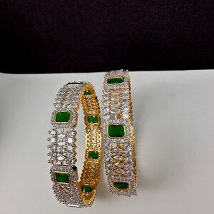 Diamond Emerald Green Bangles ,CZ Indian Bangles, Pakistani Jewelry ...