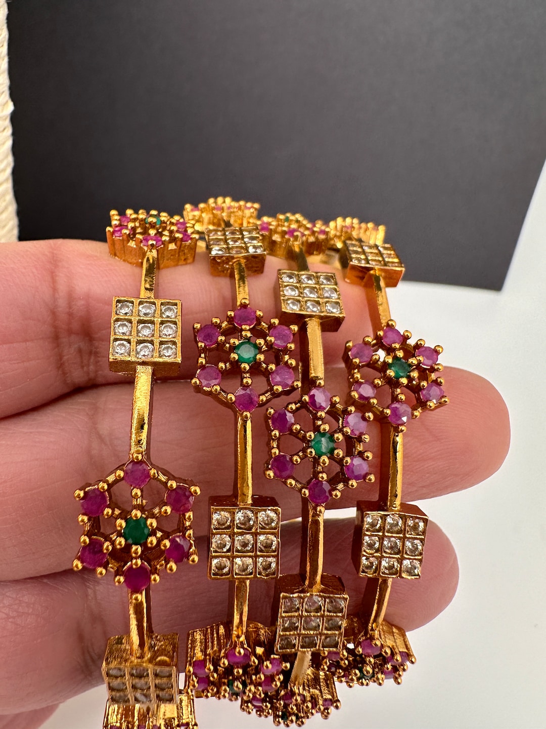 Matte Multi Stone Set of 4 Bangles Bracelets Indian Jewelry Pakistani ...