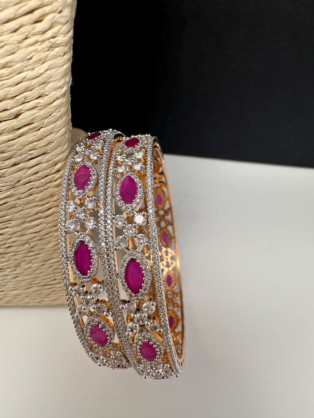 Ruby Red & CZ Indian Bangles, Gold Plated Kada (set of 2) - Etsy
