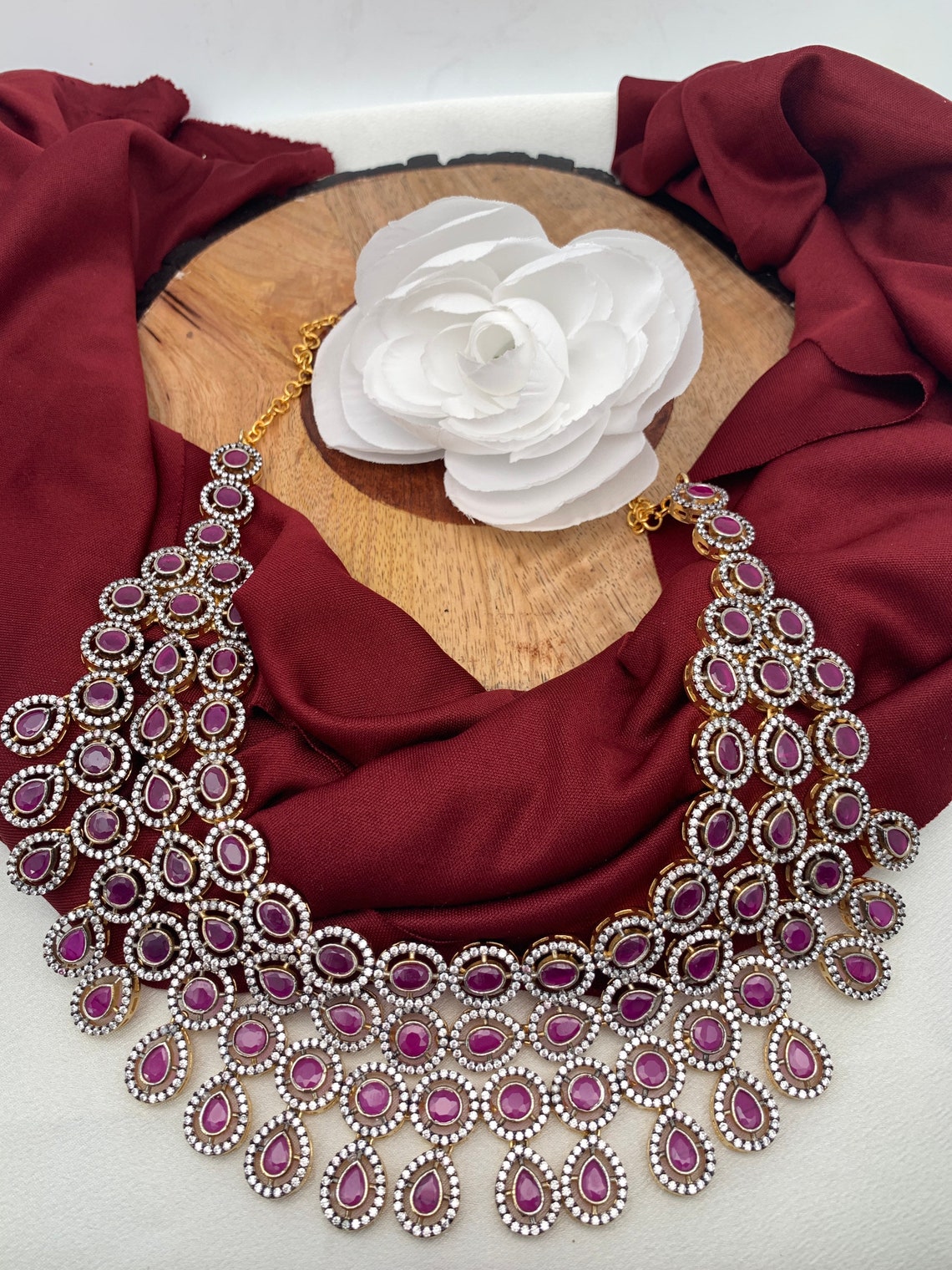 Ruby Red Stone Triple Layer Necklace, Indian Pakistani Jewelry - Etsy