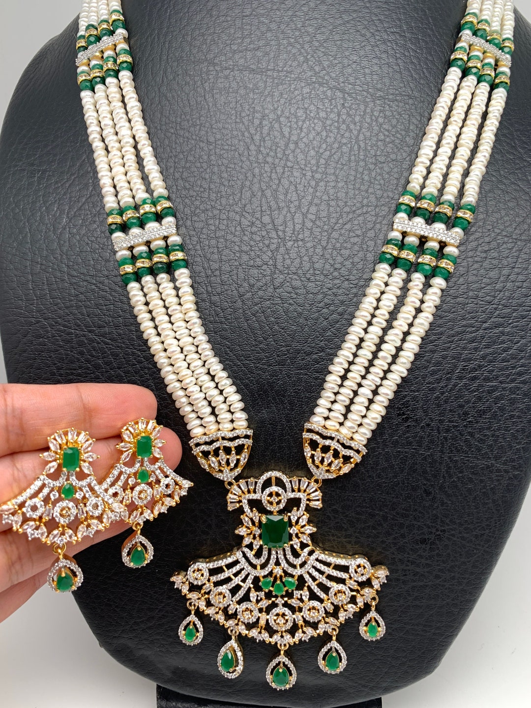 Real Pearls Raani Haar With Green Stone AD Pendent , Fresh Water Pearls ...