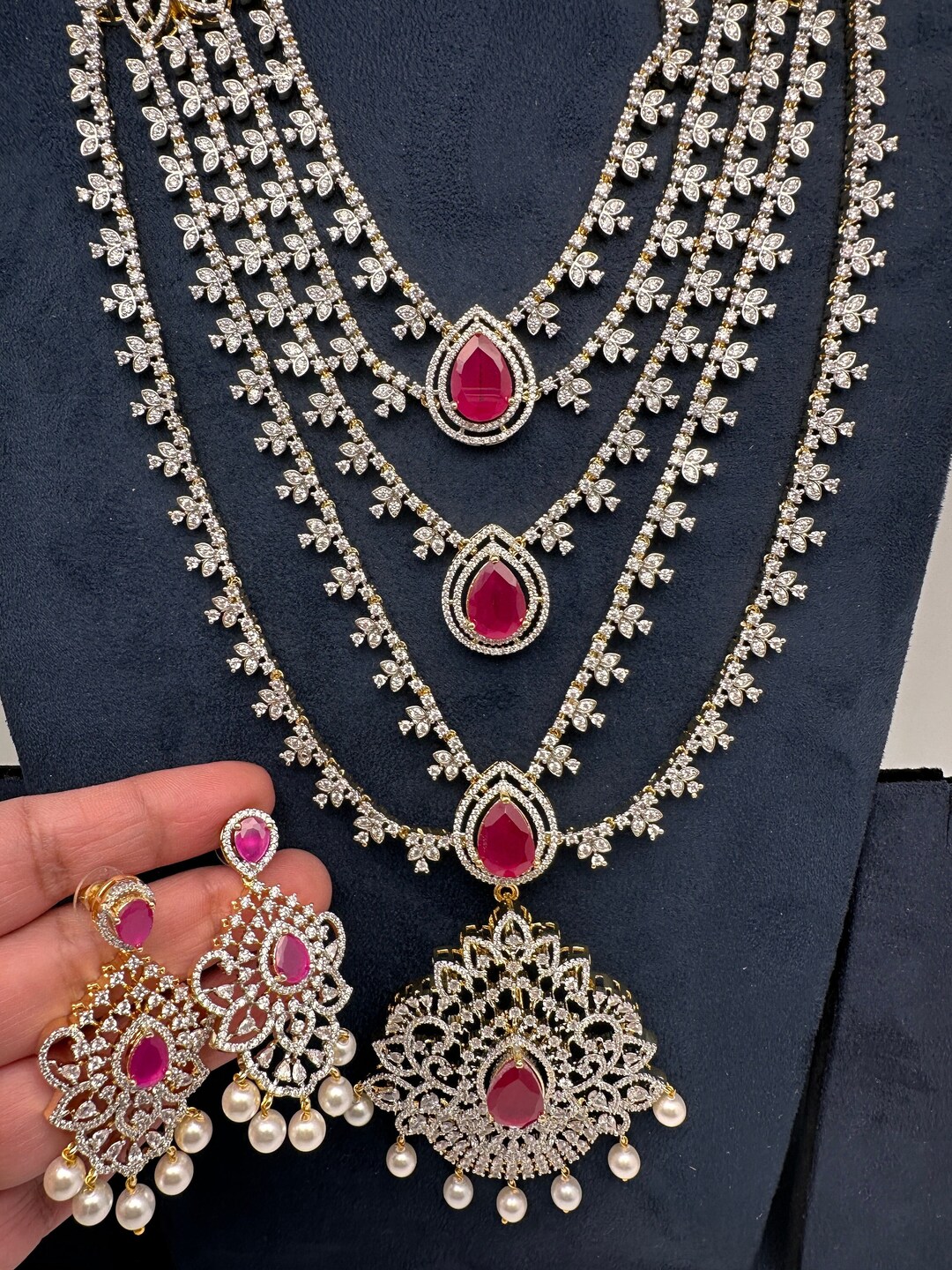 Diamond Ruby Multi Layer Necklace Red Detachable Pendent Necklace ...