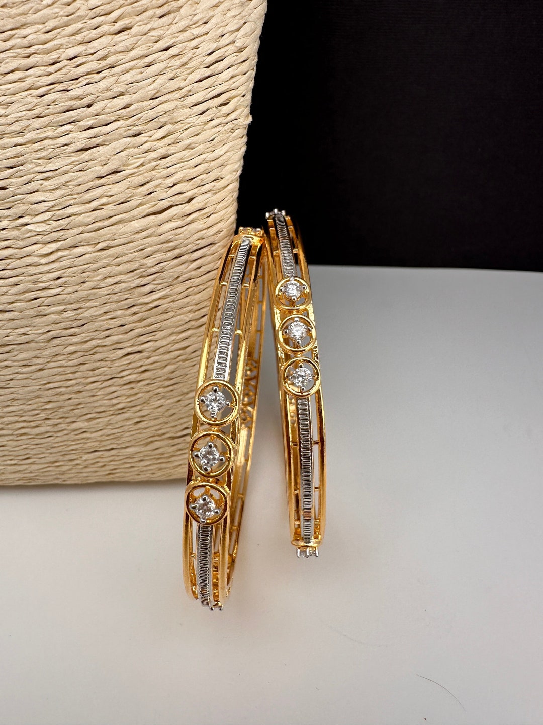 American Diamond Gold Bangles ,indian Bangles, Pakistani Jewelry, CZ ...