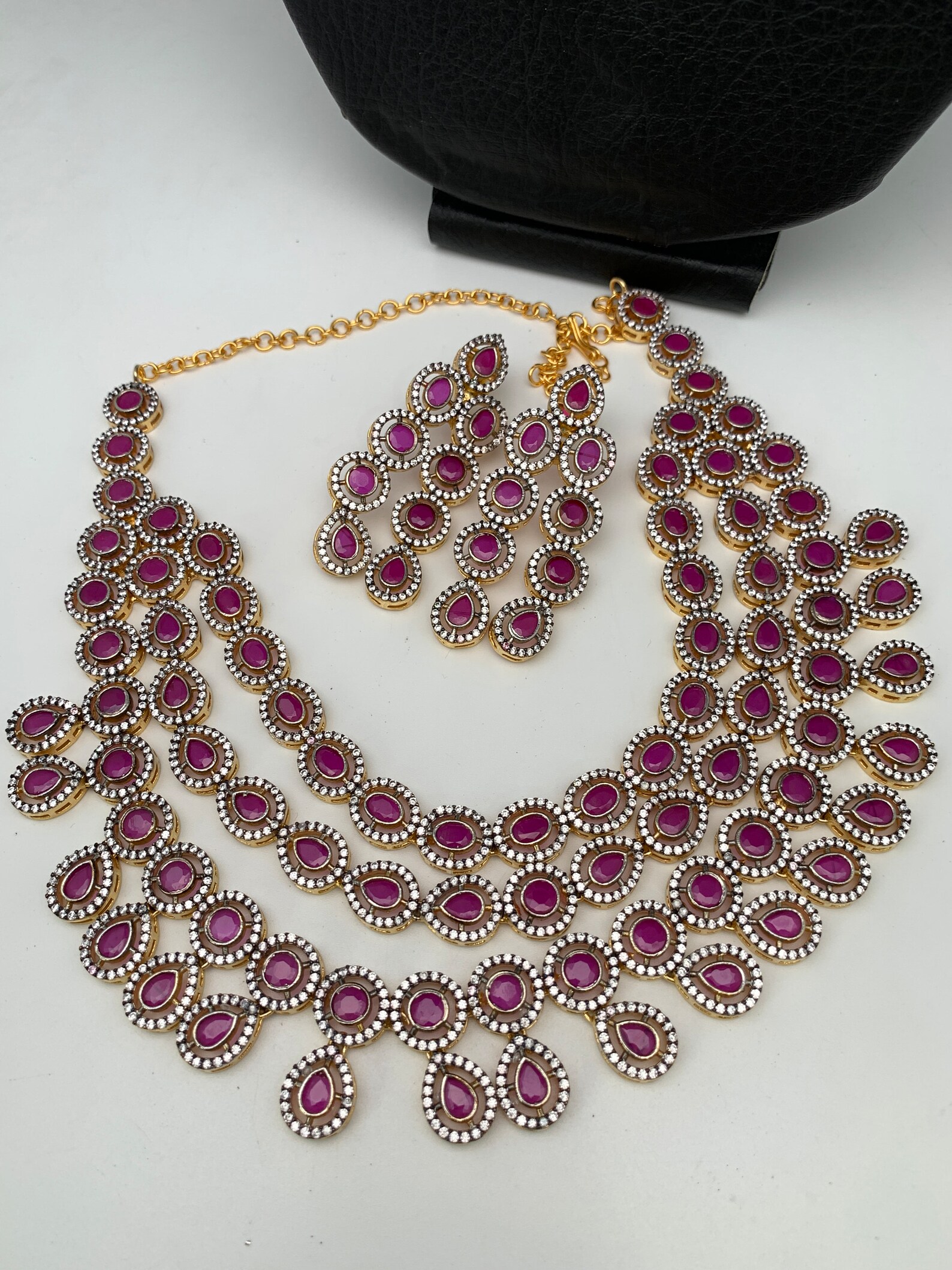 Ruby Red Stone Triple Layer Necklace, Indian Pakistani Jewelry - Etsy