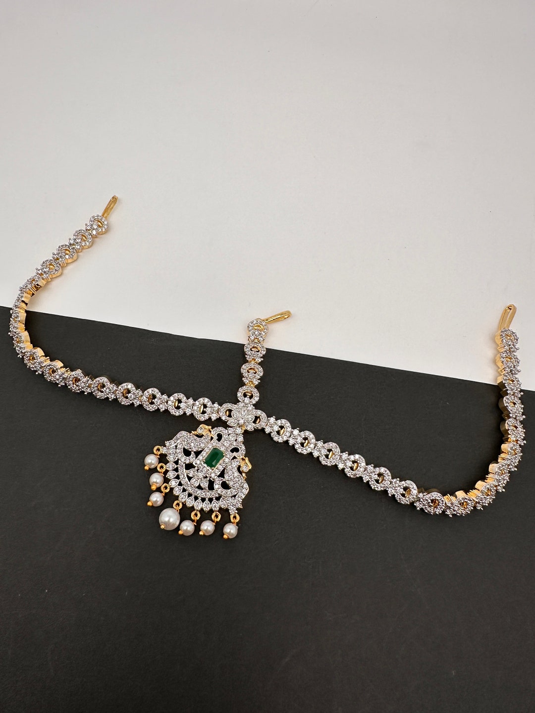 Matha Patti With Green Eemrald Stone, Mang Tika, Indian Bridal Jewelry ...