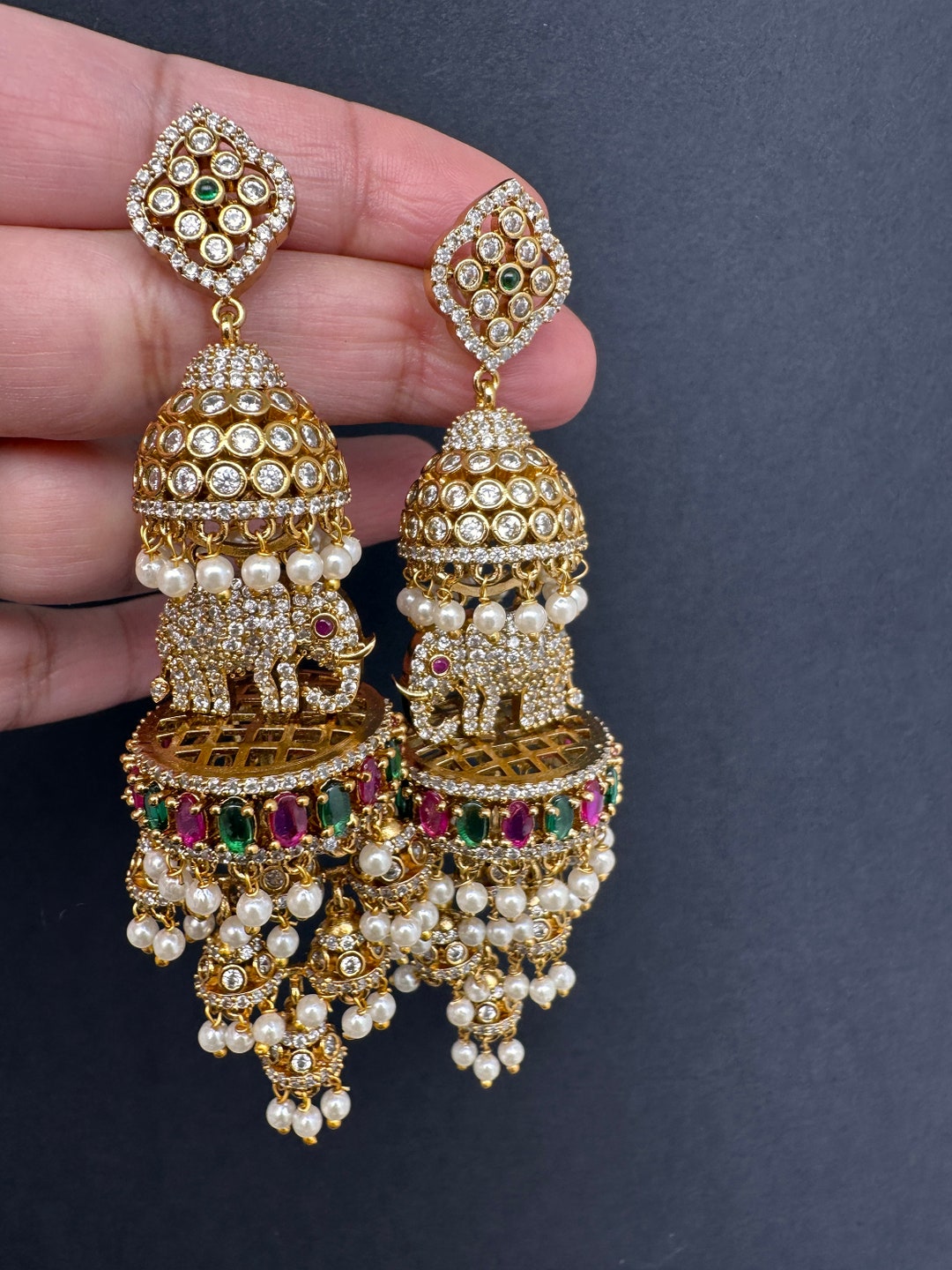 Matte Long Jhumka Earrings Elephant Earrings, Jhumkis, Indian Earrings ...