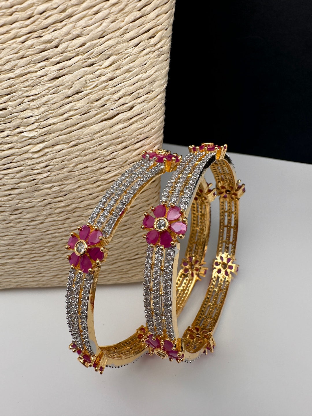American Diamond Ruby Bangles ,indian Bangles, Pakistani Jewelry, Red ...