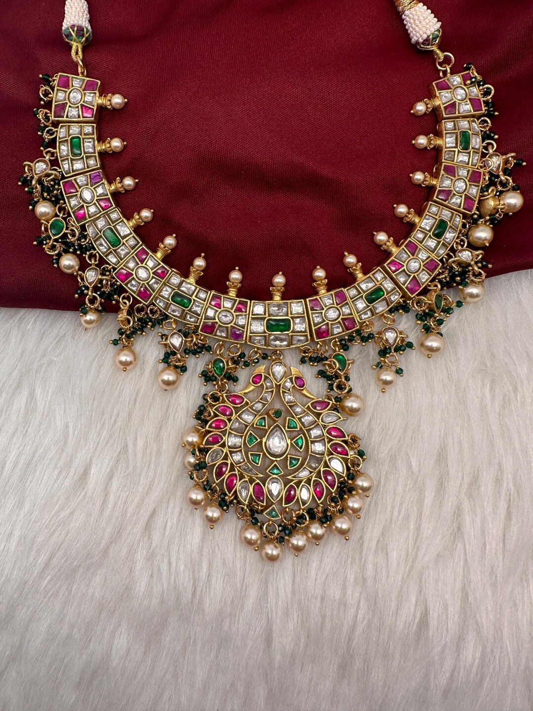 Jadau Kundan Traditional Muti Stones Neckline Necklace, Indian Jewelry ...