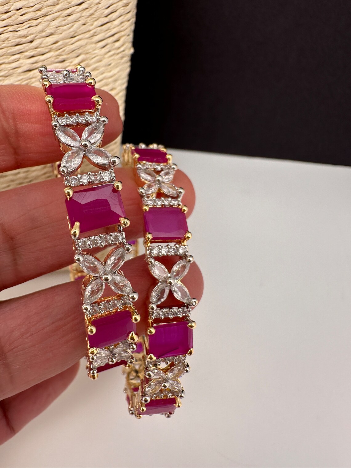Ruby Red Bangle Set, CZ Indian Jewelry - Etsy