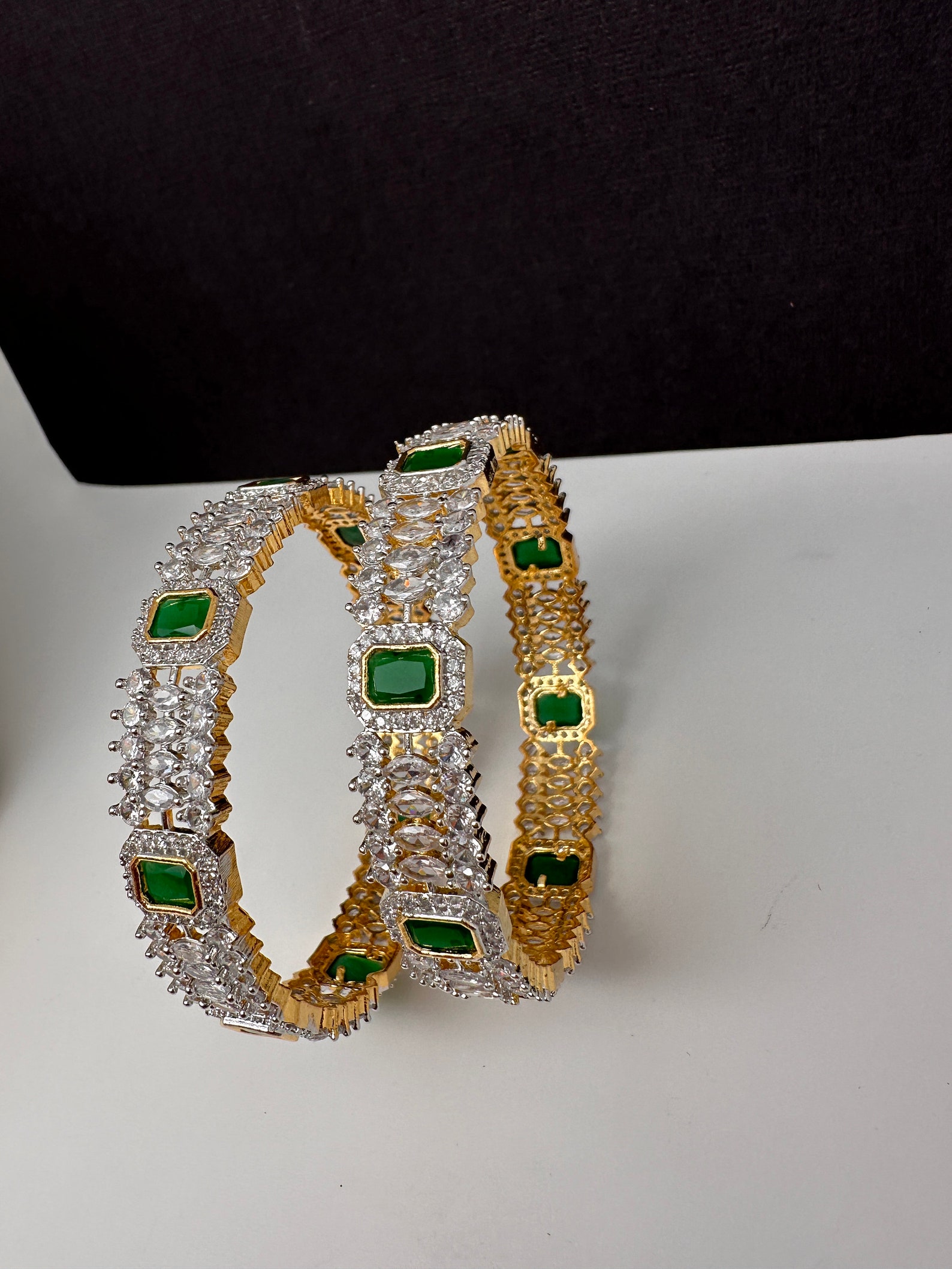 Diamond Emerald Green Bangles ,CZ Indian Bangles, Pakistani Jewelry ...