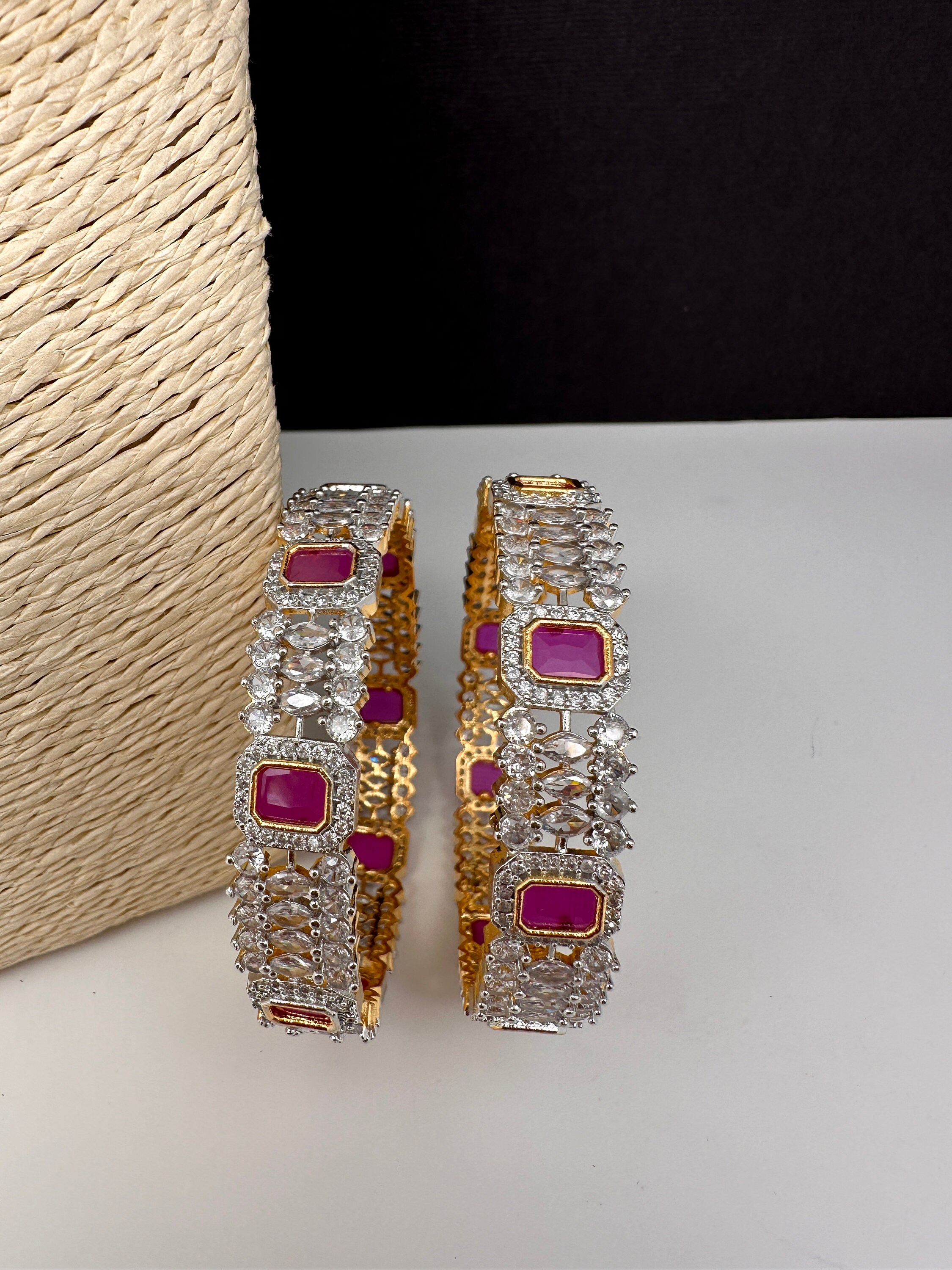 Diamond Ruby Bangles ,CZ Indian Bangles, Pakistani Jewelry, Bracelets ...