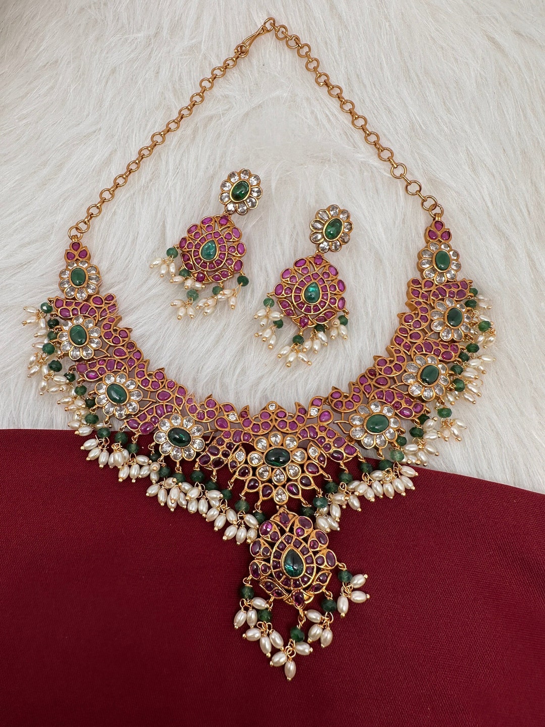 Kempu Guttapusallu Necklace/ Indian Jewelry/ Red Kemp Necklace - Etsy