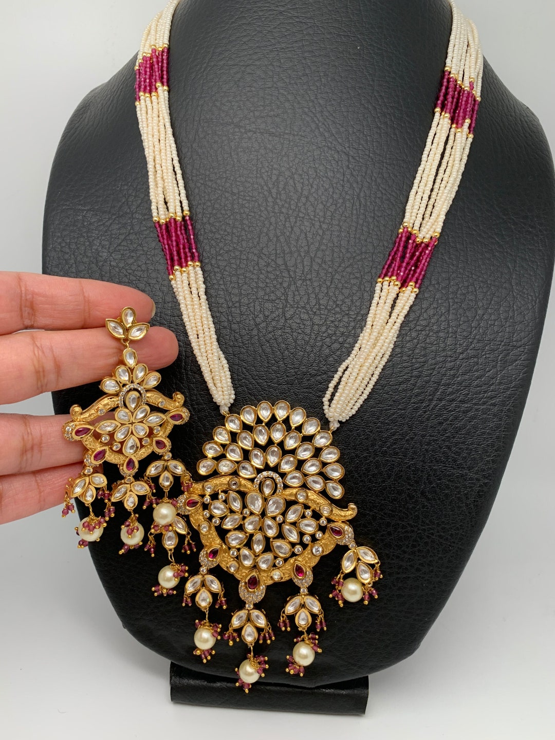 Pearl Rani Haar Necklace With Kundan Floral Pendent Pakistani Jewelry ...