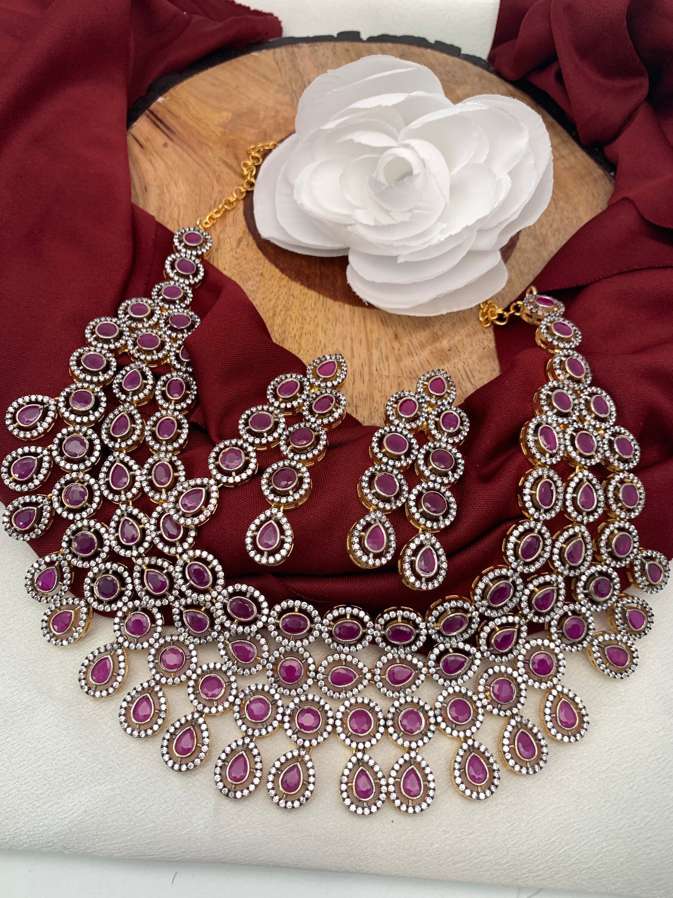 Ruby Red Stone Triple Layer Necklace, Indian Pakistani Jewelry - Etsy