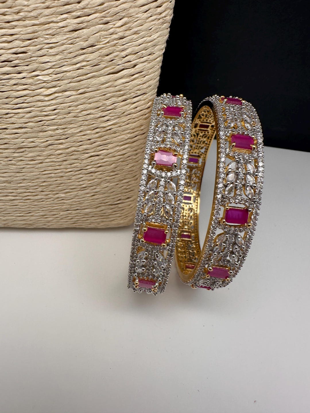 Diamond Ruby Bangles ,CZ Indian Bangles, Pakistani Jewelry, Bracelets ...