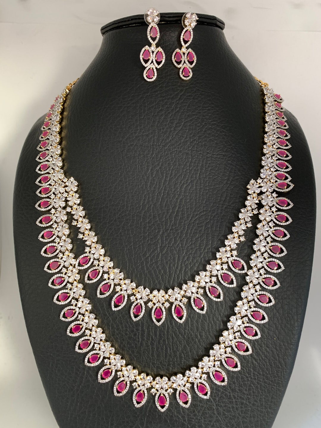 Diamond Ruby Multi Layer Long Necklace, Pakistani Jewelry, Indian ...