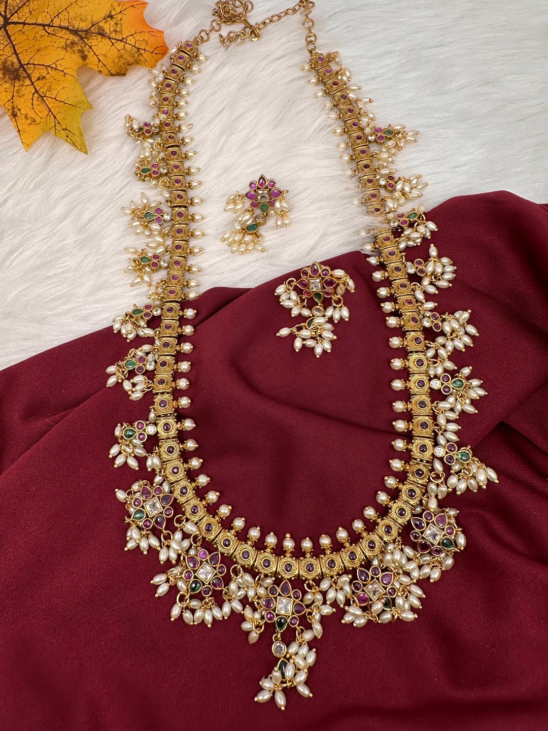 Guttapusalu Rice Pearl Necklace Kempu Multi Color Haar Indian South ...